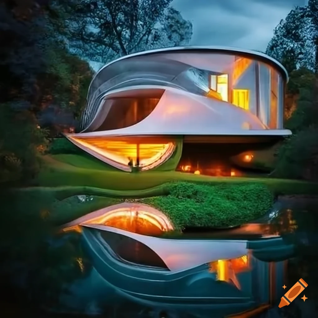 A futuristic house with beautiful garden