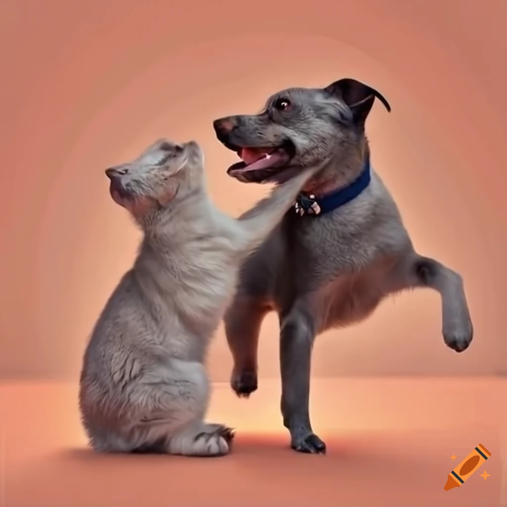 Dog playing with two cats on Craiyon