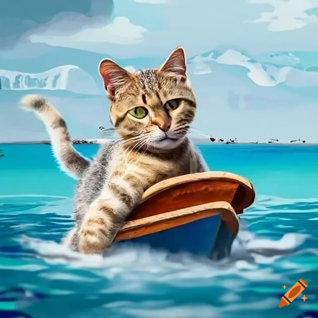 Cat riding on a boat on Craiyon
