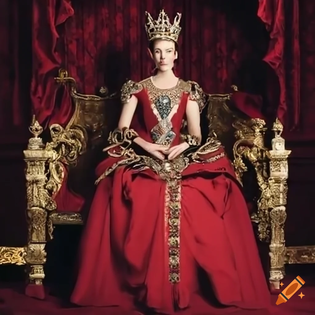 Full view from head to foot of a queen on her throne on Craiyon