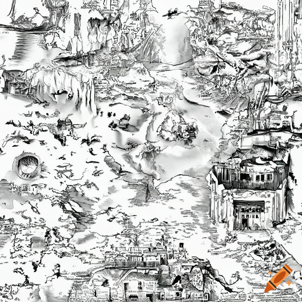 Map of fantasy continents with landmarks and cities