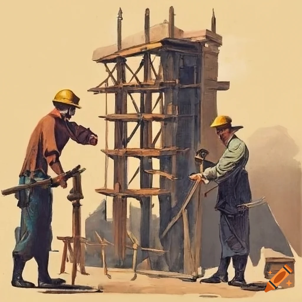 Construction side 19.th century with workers