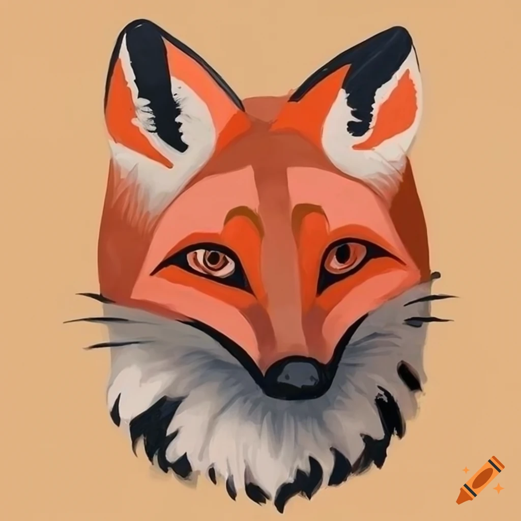 Haida style painting of a fox with a big tail. minimal colour palette ...