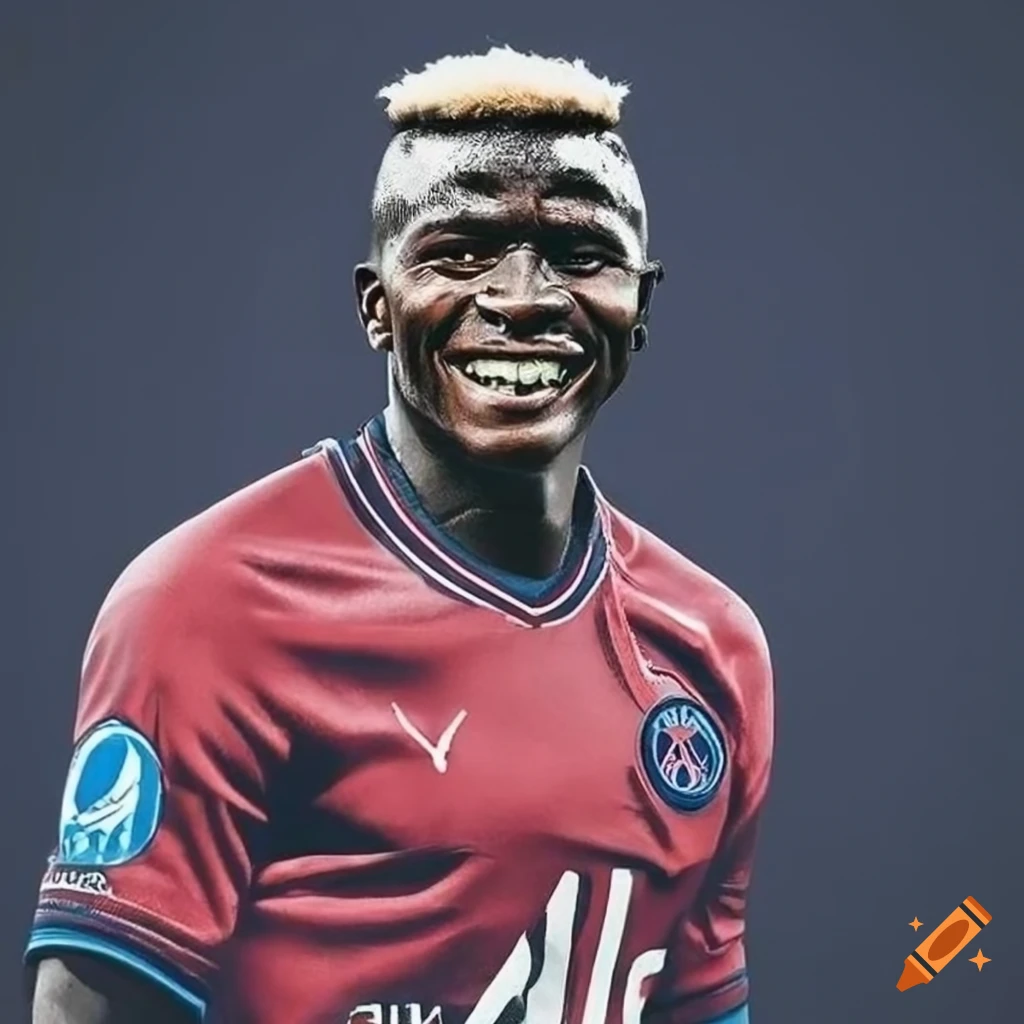 Victor osimhen, portrait, jersey psg, realist, detailed on Craiyon