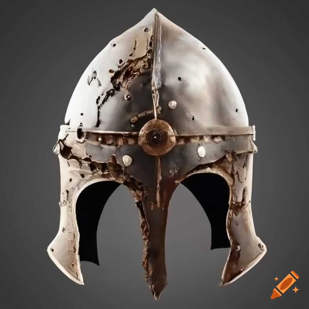Damaged medieval helmet
