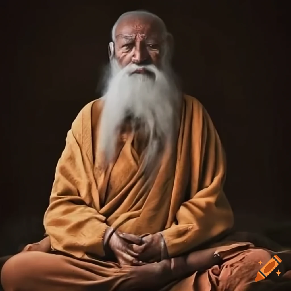 Portrait of a serene himalayan yogi in deep meditation