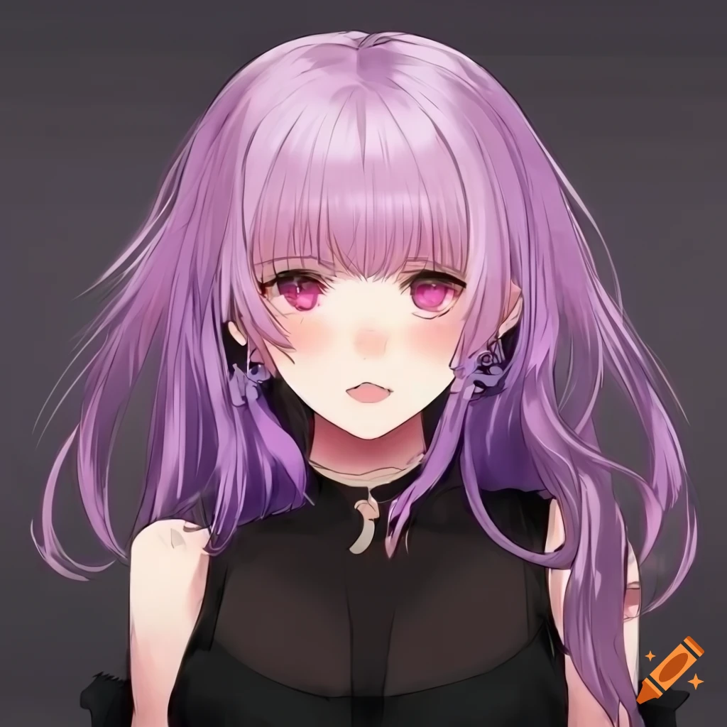 Anime girl with ankle length lavender hair with pink bangs and pink ...