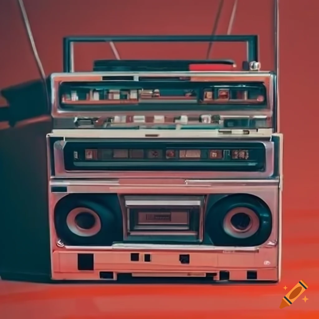 Retro photo of a cassette boom box made of glass on Craiyon