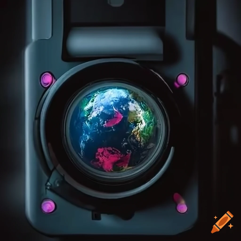 Cyberpunk style IP camera with planet earth as a backdrop on Craiyon