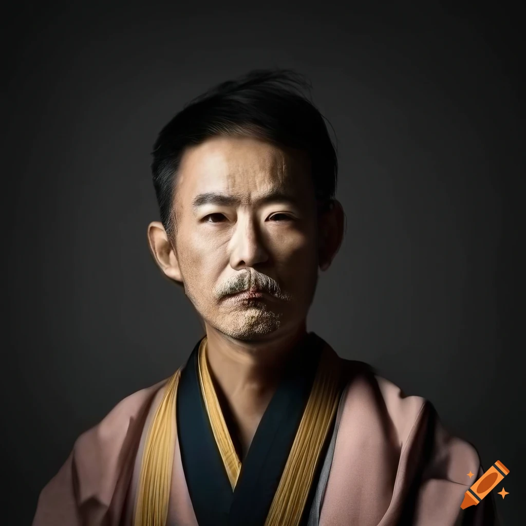 Portrait of a contemporary japanese man with tradditional clothes on ...