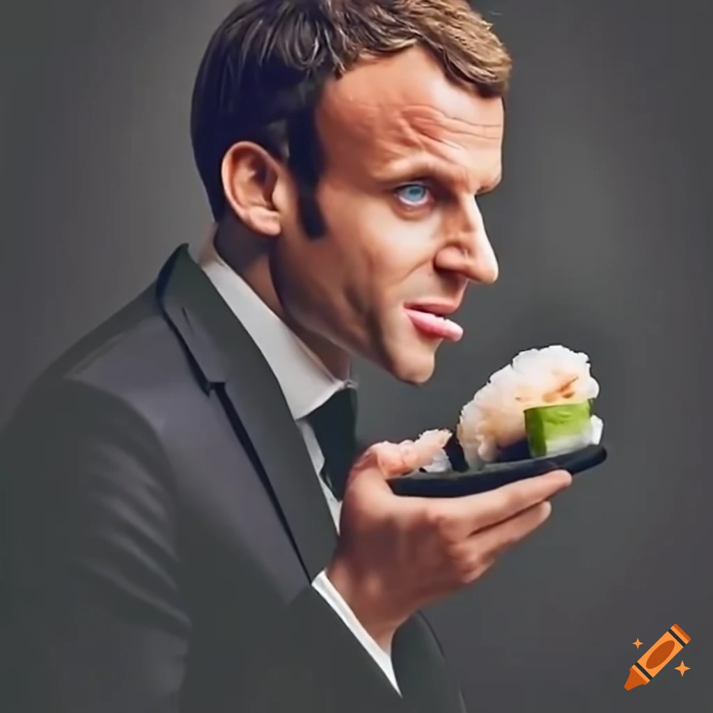Macron eating sushi on Craiyon