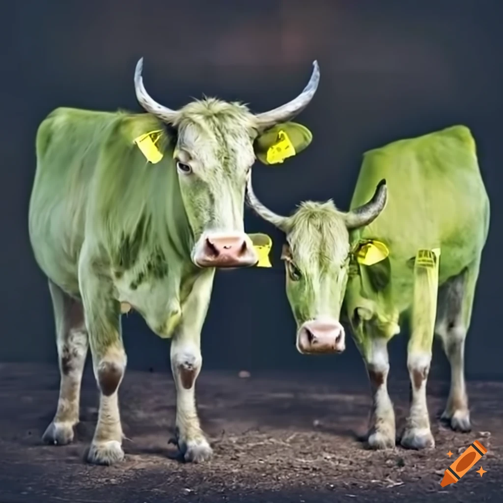 Three green cows on a dark background
