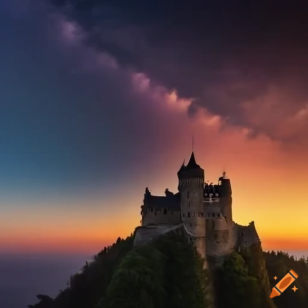 A breathtaking view of a castle in the sky