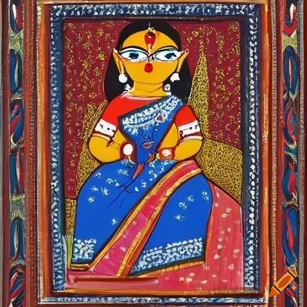 A colorful bengali wedding painting with traditional motifs created as ...