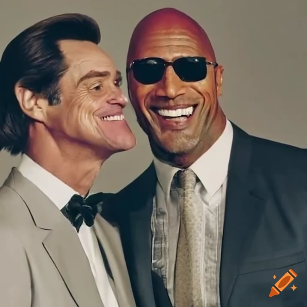 Jim Carrey, famous Hollywood actor, along with Dwayne Johnson, hugging ...
