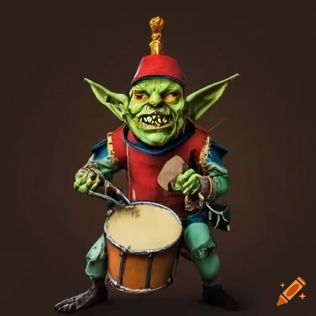 Goblin with drums in the costume of a french guardsman on Craiyon