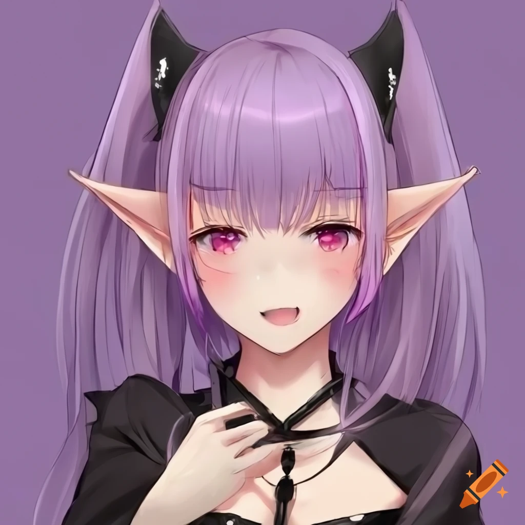 Anime girl with straight ankle length lavender hair with pink bangs and ...