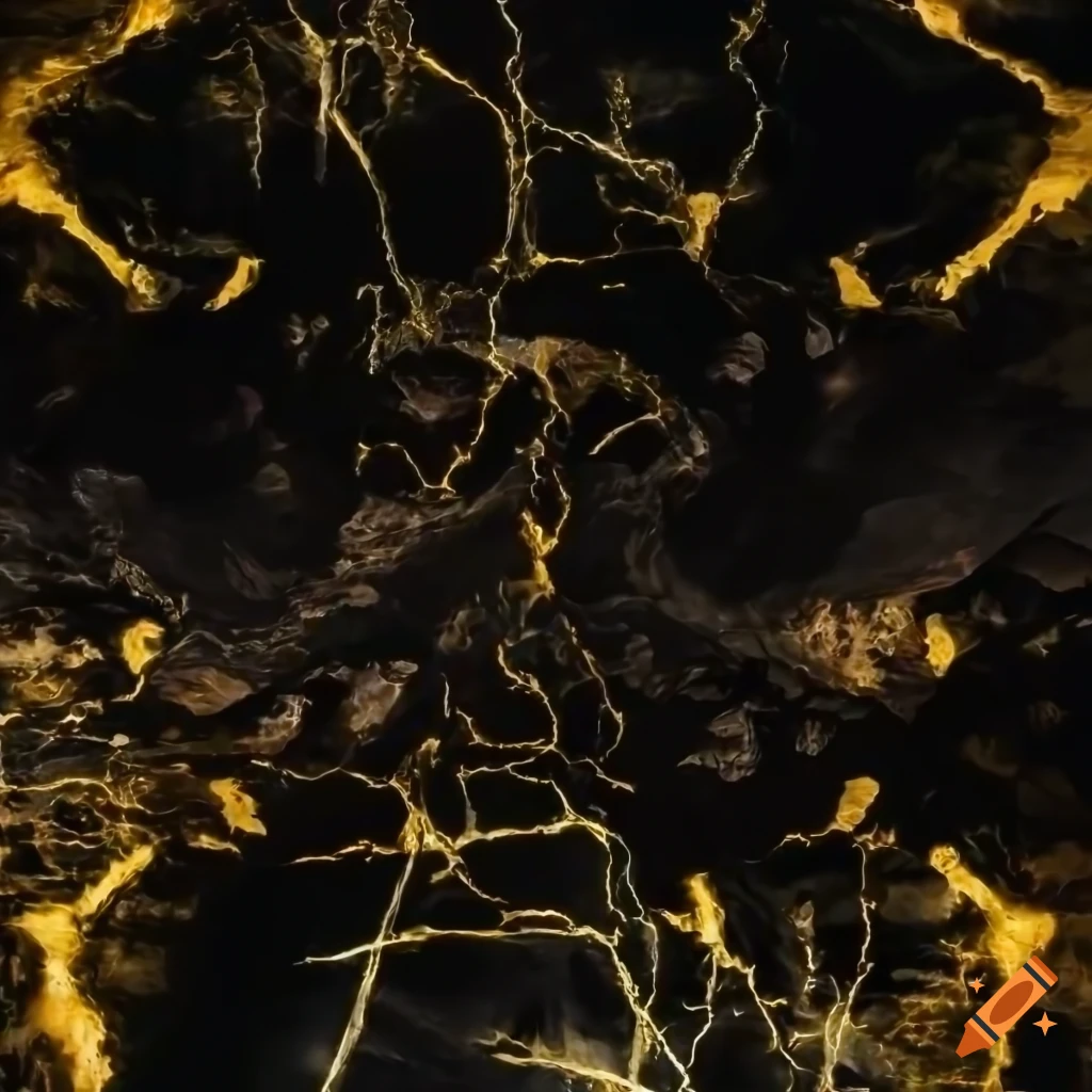 Black marble cave with gold veins on the ceiling and floor, central ...