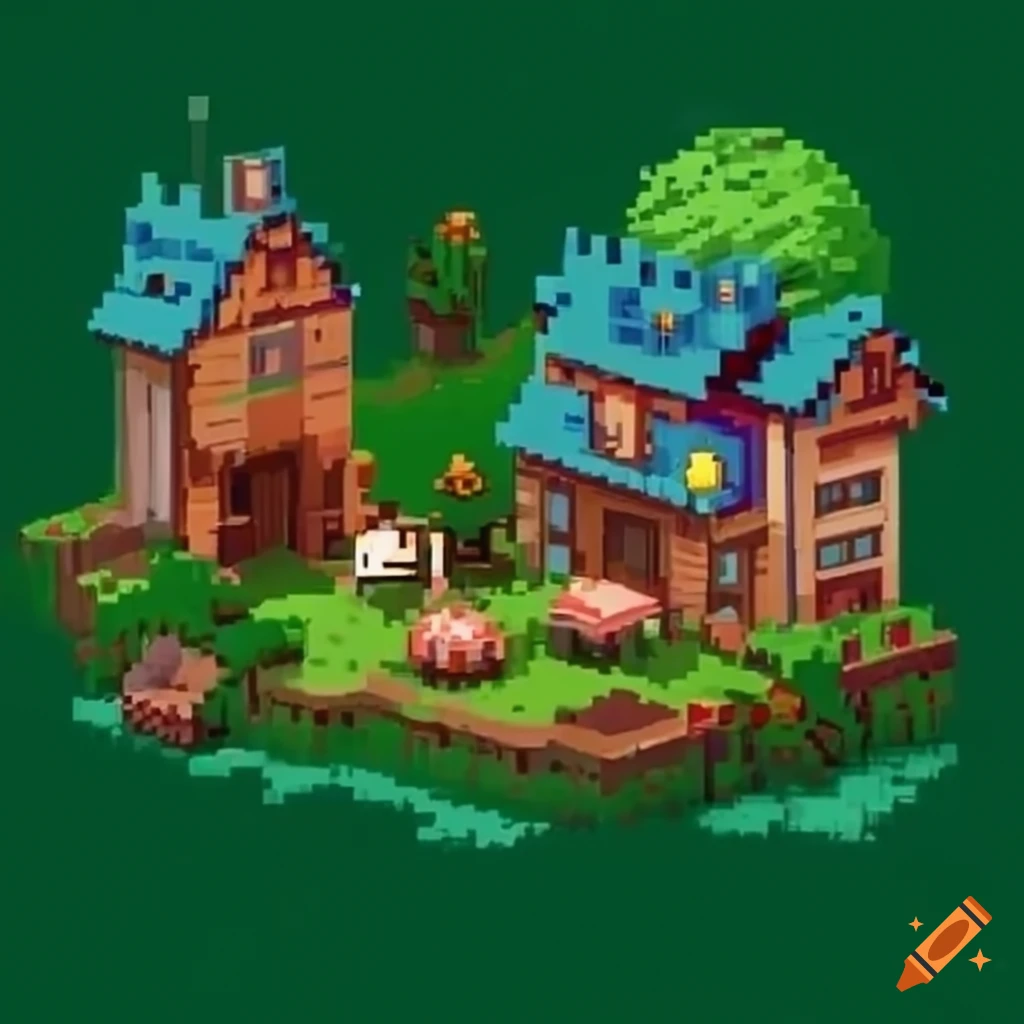 Album art with nintendo video game inspired small town and 8-bit music