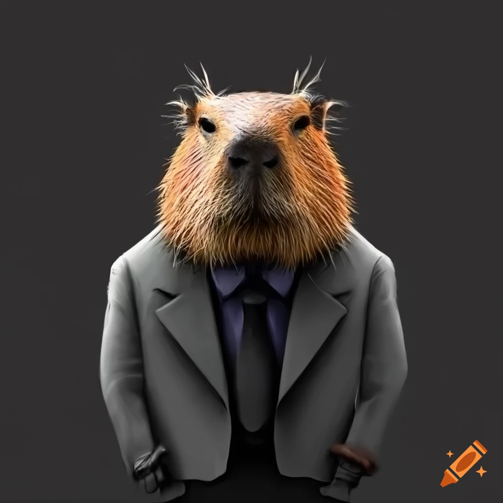 Capybara in a black suit and a white shirt