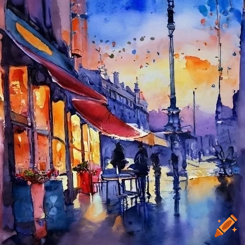 Terrasse du café le soir oil painting