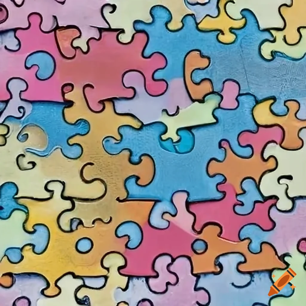 A jig-saw puzzle where each piece of the puzzle is a different color on ...