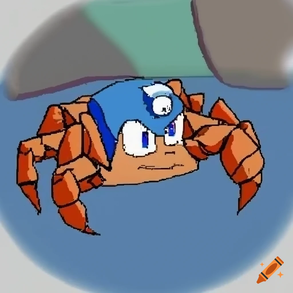 Poorly drawn crab mega man in microsoft paint