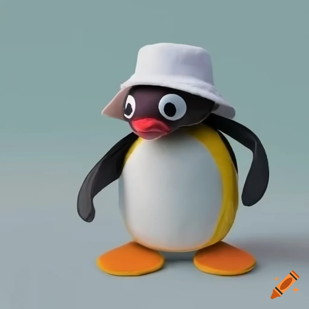 Pingu wearing a white bucket hat