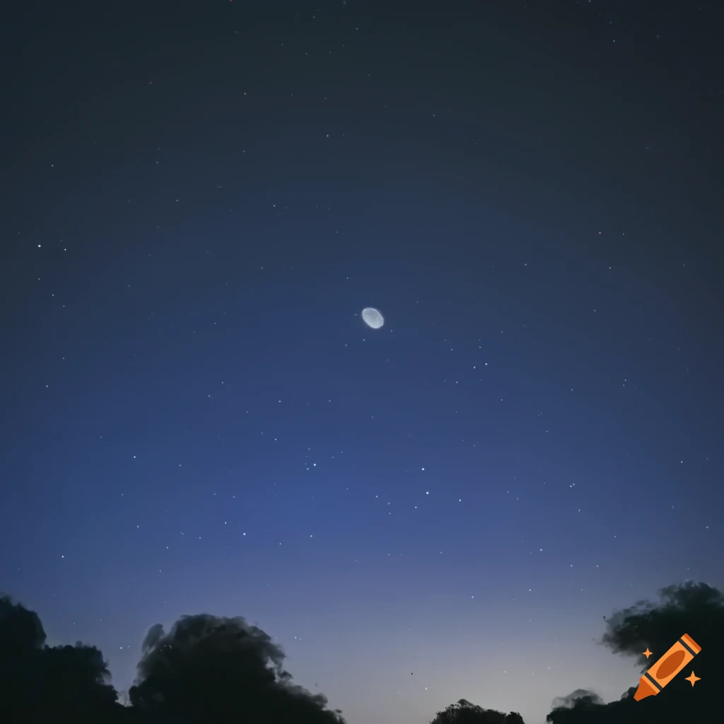 Landscape of a half moon in the rural night sky from afar, taken from dream