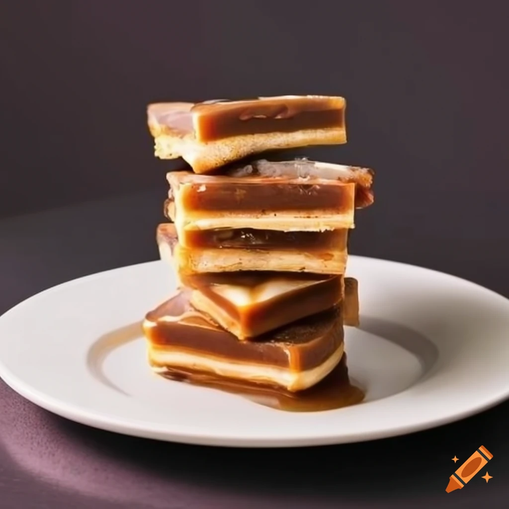 A photo of a clean, modern kitchen featuring a plate of caramel slices ...