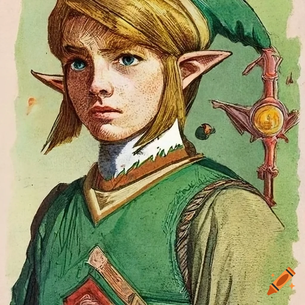 Portrait of link from zelda, 1899 illustration by ivan billbin on Craiyon