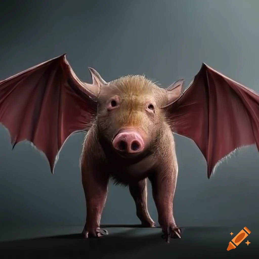 Realistic pig with bat wings on it's back on Craiyon