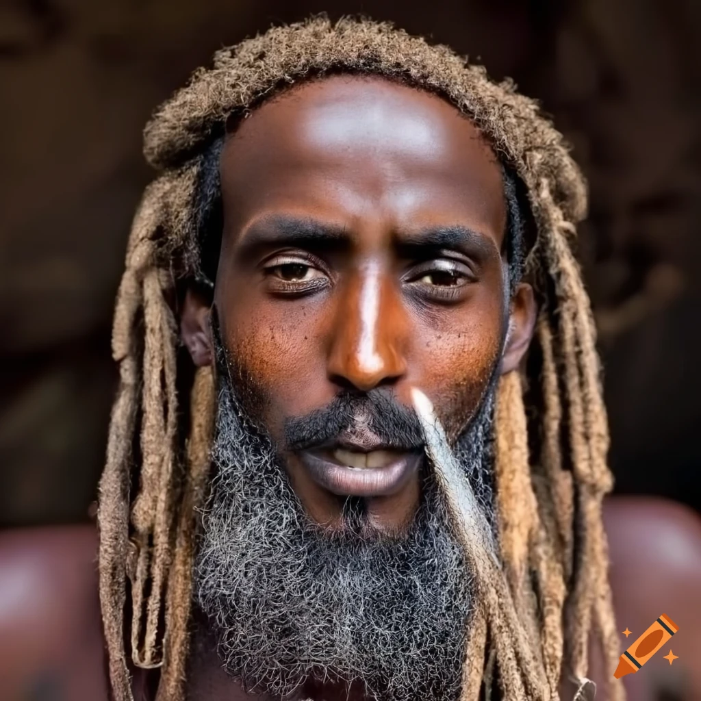 Portrait of a young handsome dread look eritrean man with a beard