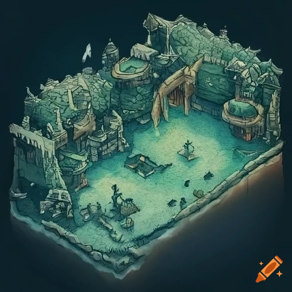 Top-down isometric japanese fantasy wargaming map