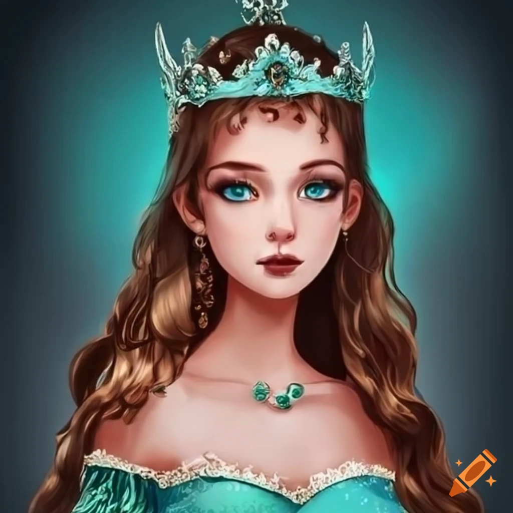 A princess with striking turquoise eyes and brown hair on Craiyon