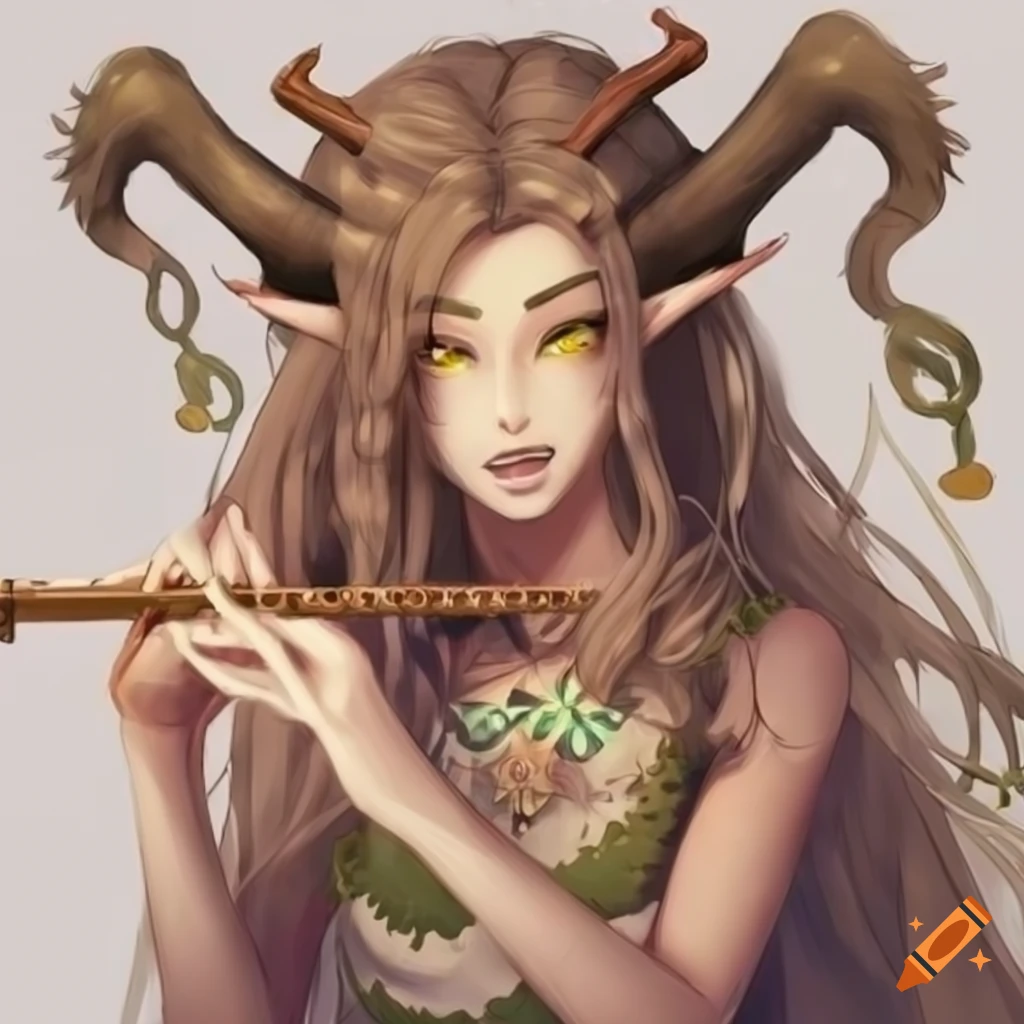 Femal Satyr Bard Flute Brown Hair Green Eyes On Craiyon