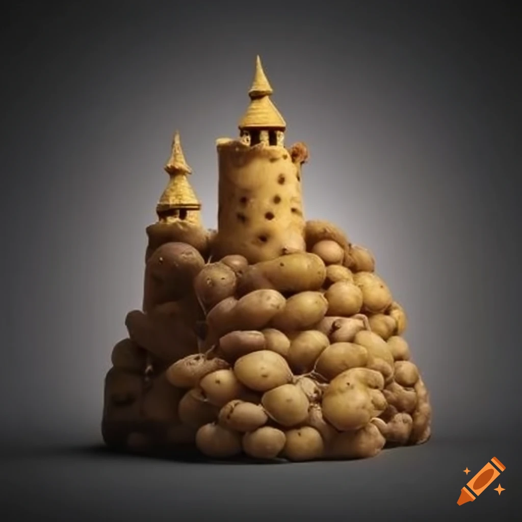 A fragile castle made of whole potatoes on Craiyon