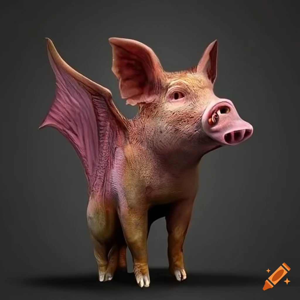 Realistic pig with bat wings on it's back on Craiyon