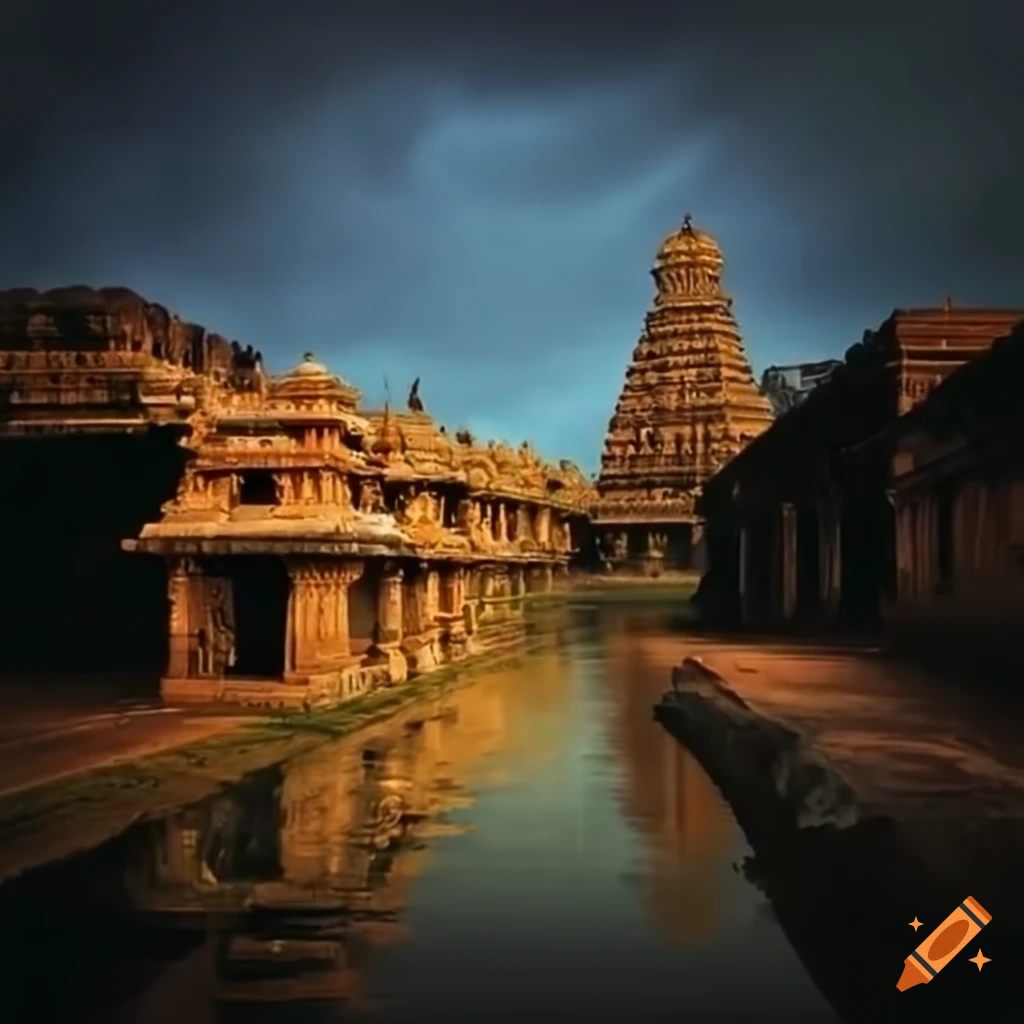A river flowing under the tanjore temple