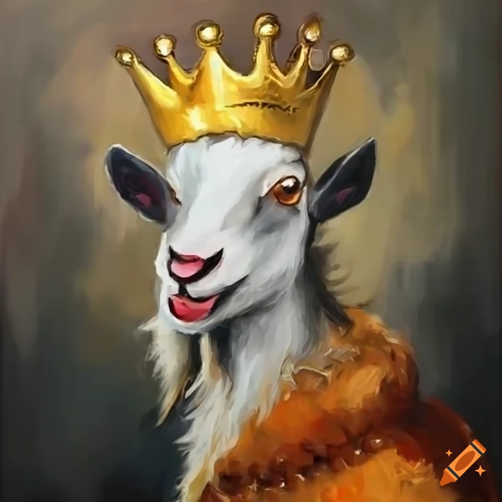 Cartoon fierce goat with golden horns wearing a crown
