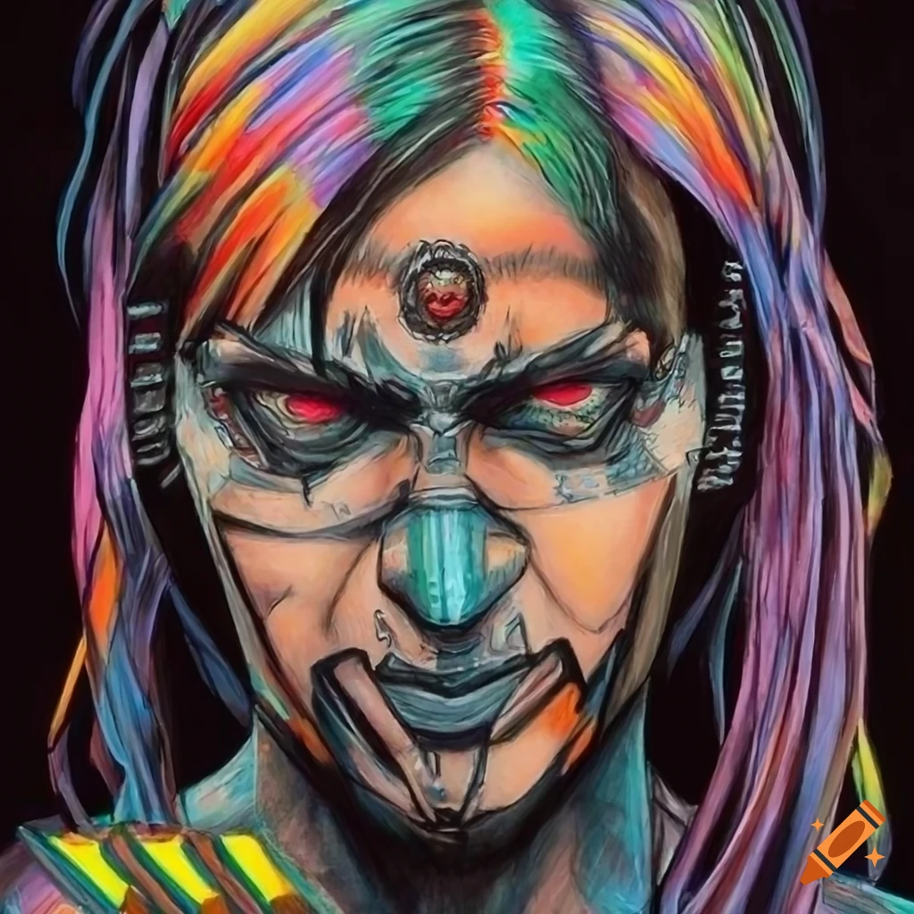 Pencil drawing color of cyberpunk portrait in style of heavy metal comics