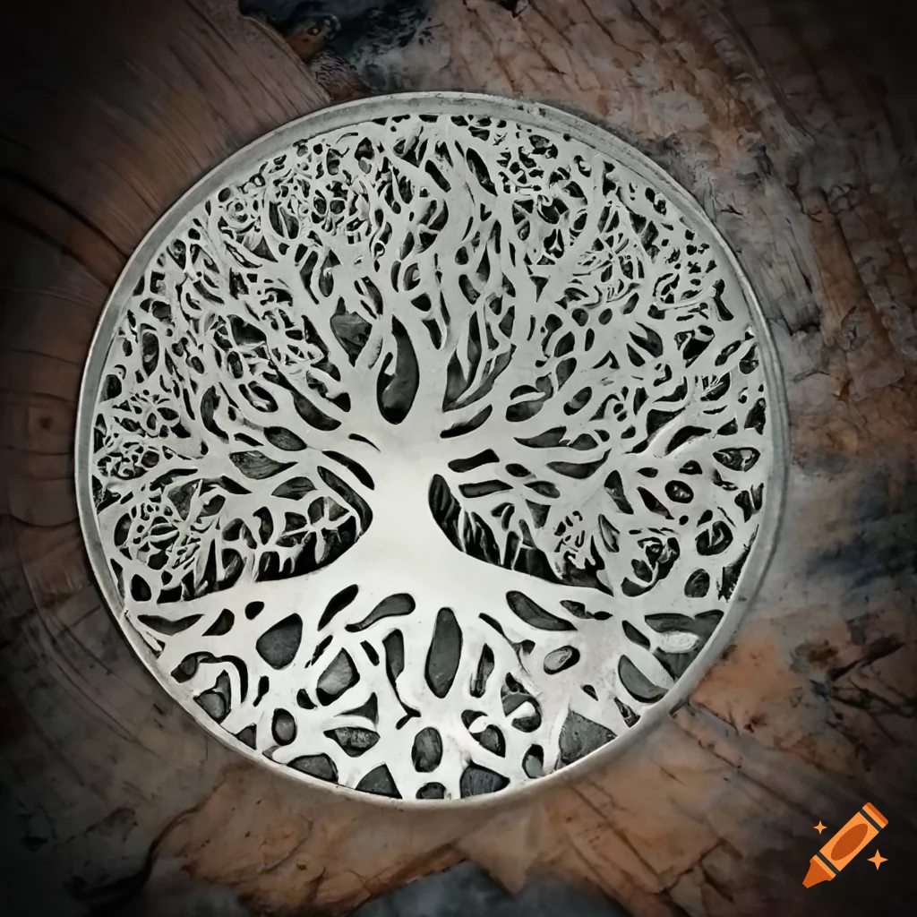 Tree of life die cutting on 24 guage iron sheet metal round pot