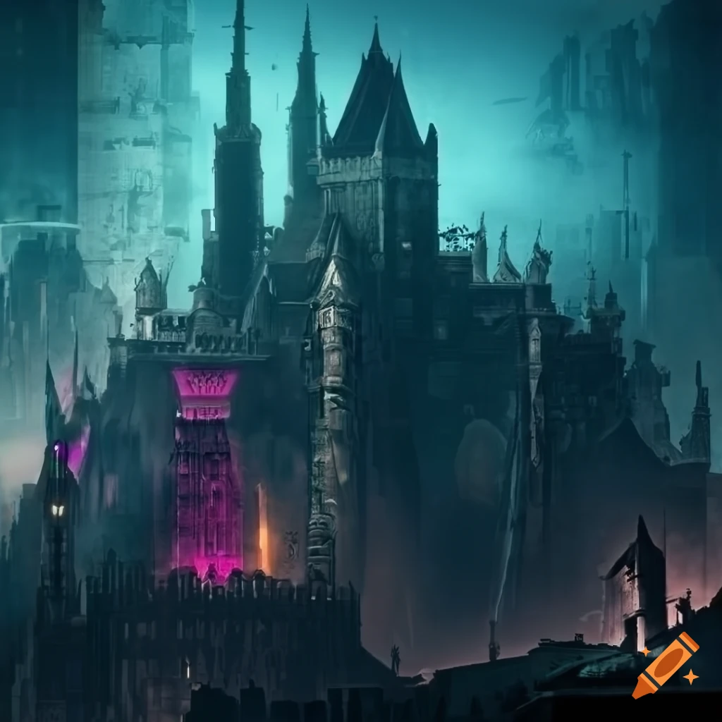 Gothic cyberpunk castle on Craiyon