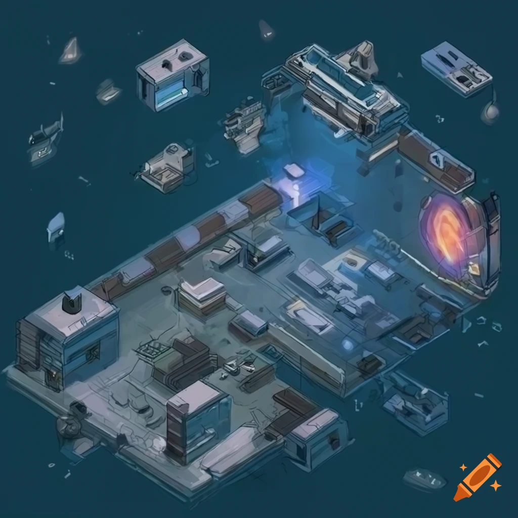 Military outer space hard sci-fi war-gaming map, isometric perspective