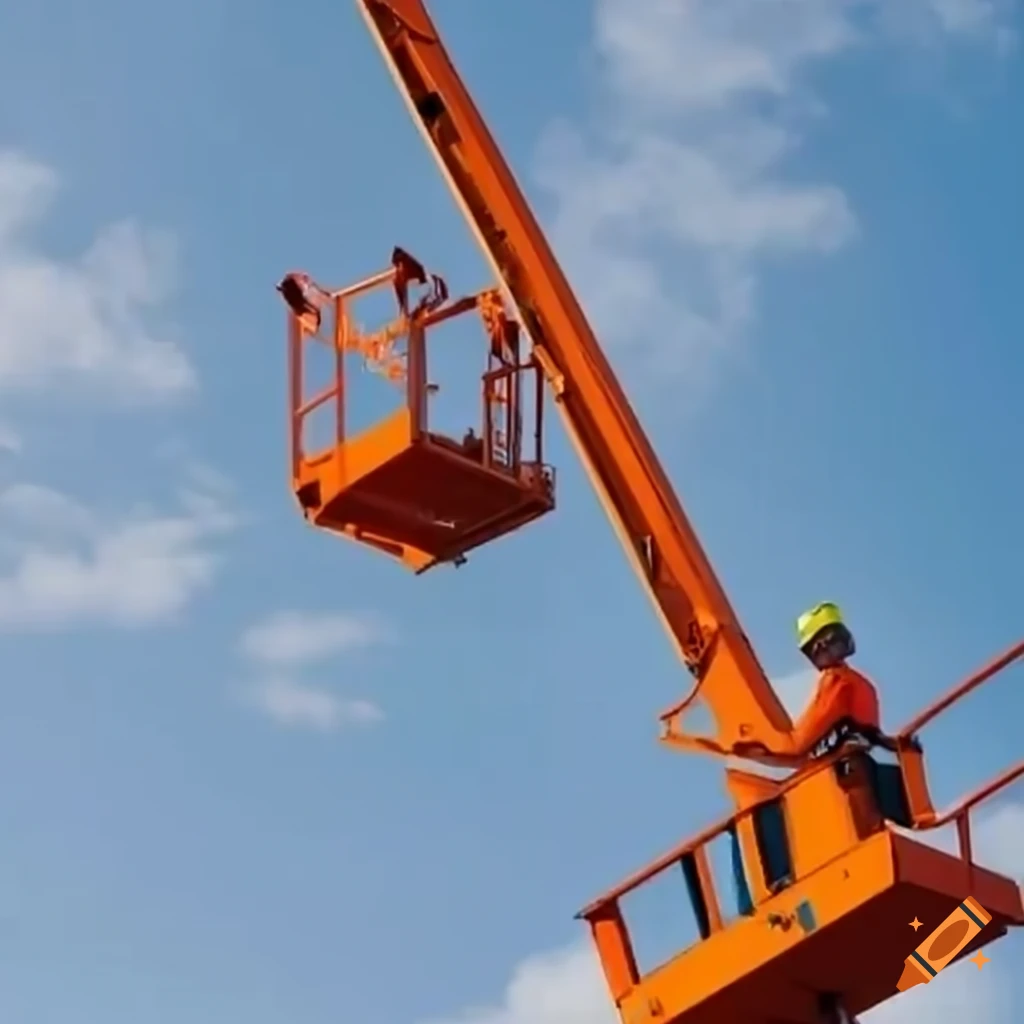 Man working on a manlift machine in a construction site on Craiyon