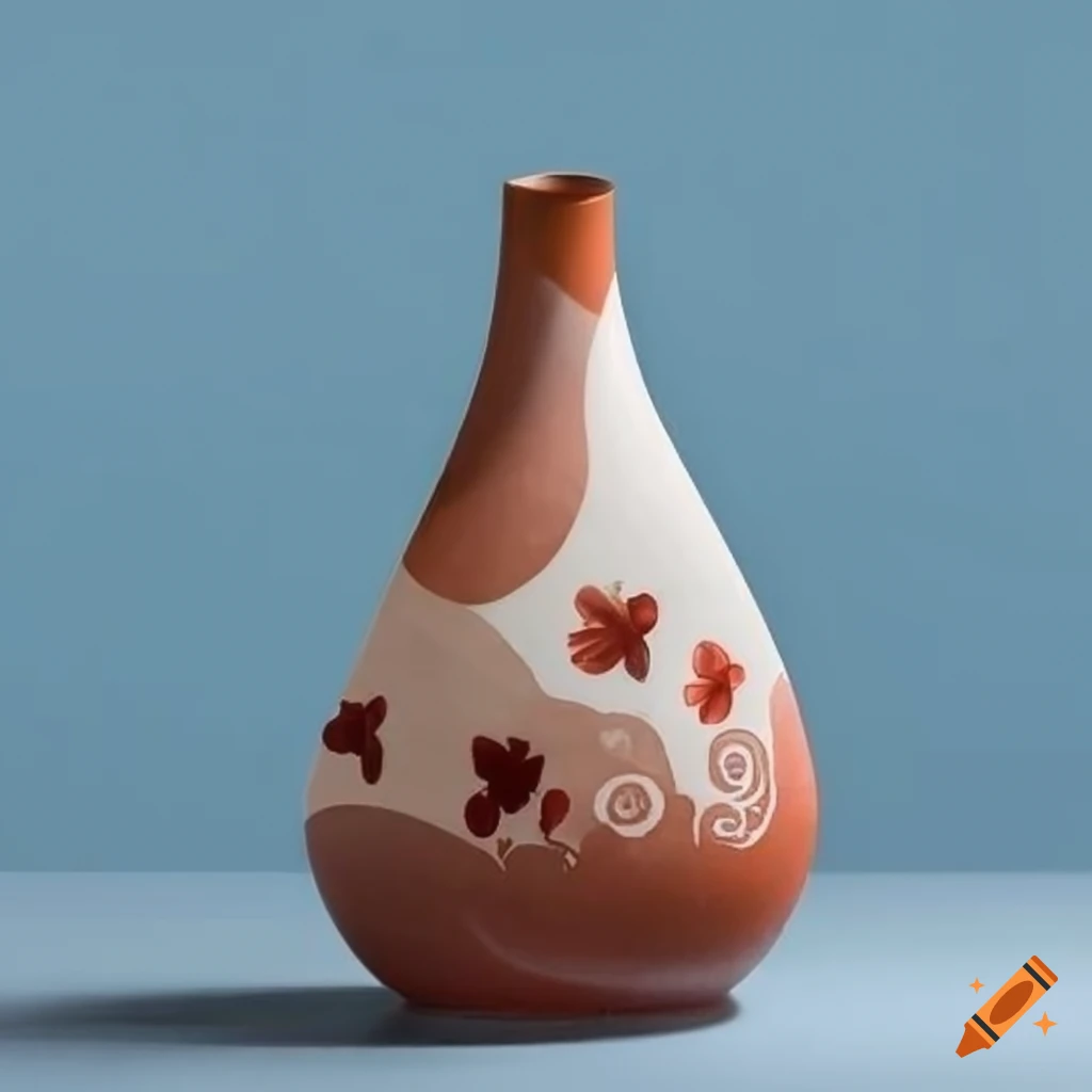 Asymmetrical Ceramic vase that is brown and red with a rounded bottom ...