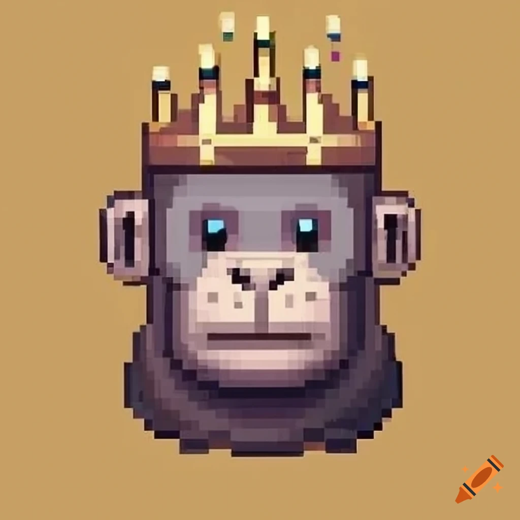 Un mono en pixel art que tenga una corona de espinas en la cabeza