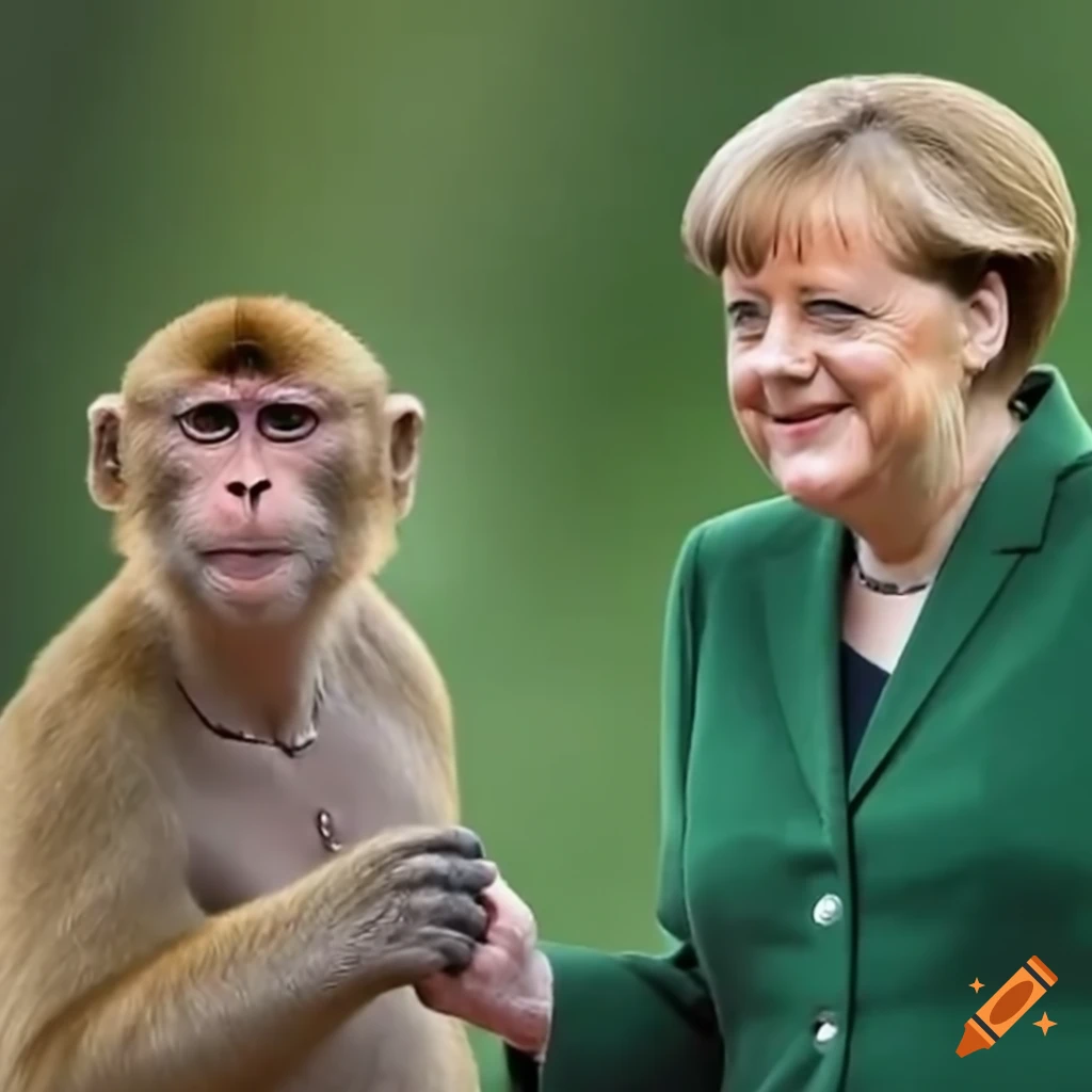 Angela merkel shaking macaque hand on Craiyon