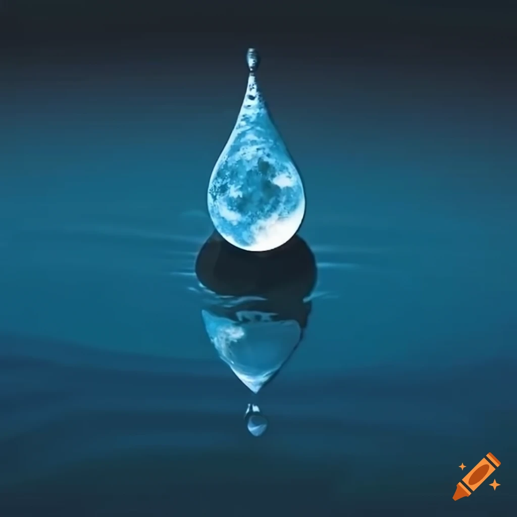 A drop of water with a reflection of a crescent moon on Craiyon