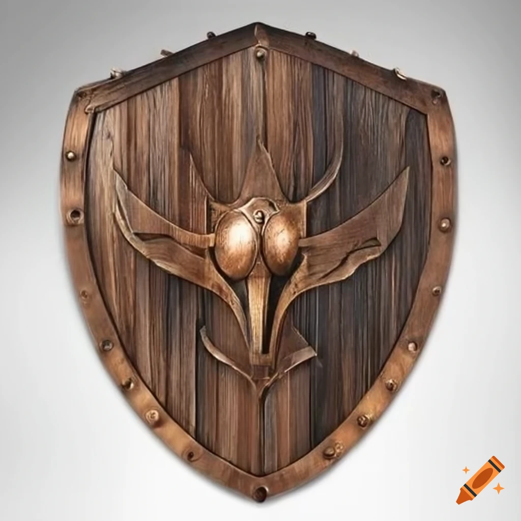 Fantasy shield made of wood with metal straps